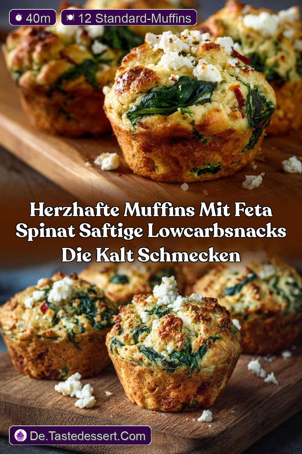 Herzhafte Muffins LowCarbRezept mit Feta Spinat für Brotzeit
